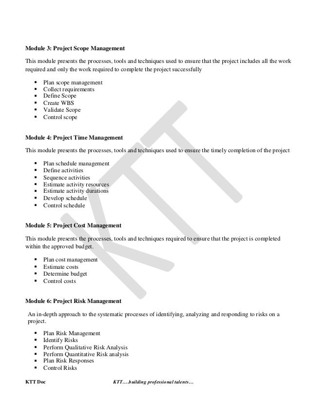 PMP COURSE OUTLINE PMBOK 5TH ED MODIFIED- OCT 2015