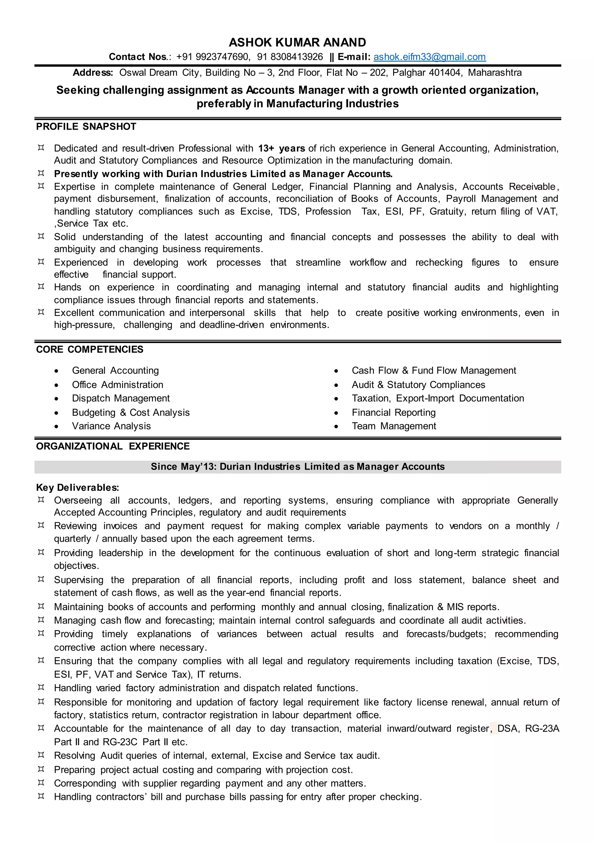 Resume_ASHOK | DOCX | Business Accounting & Finance | Business