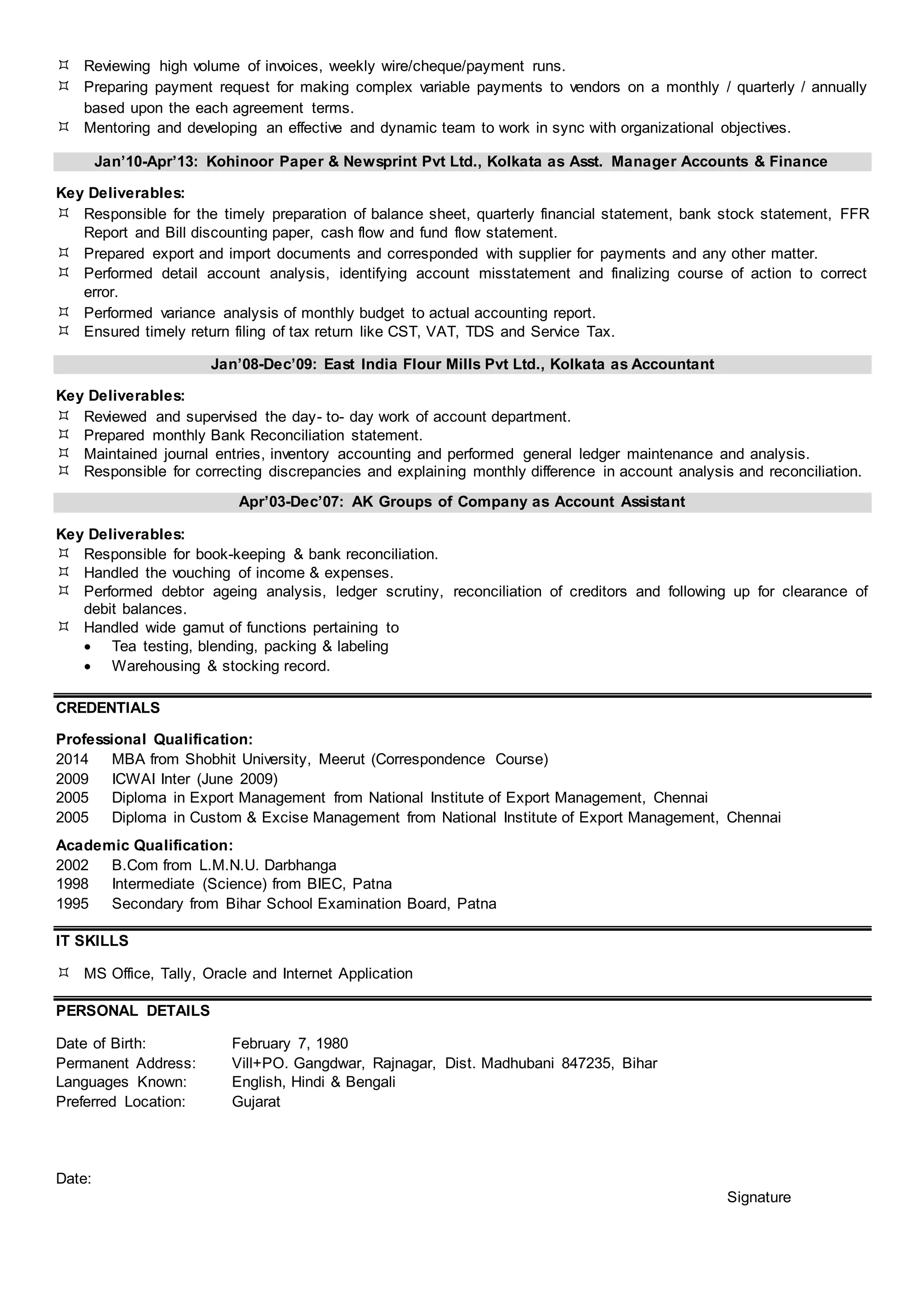 Resume_ASHOK | DOCX | Business Accounting & Finance | Business