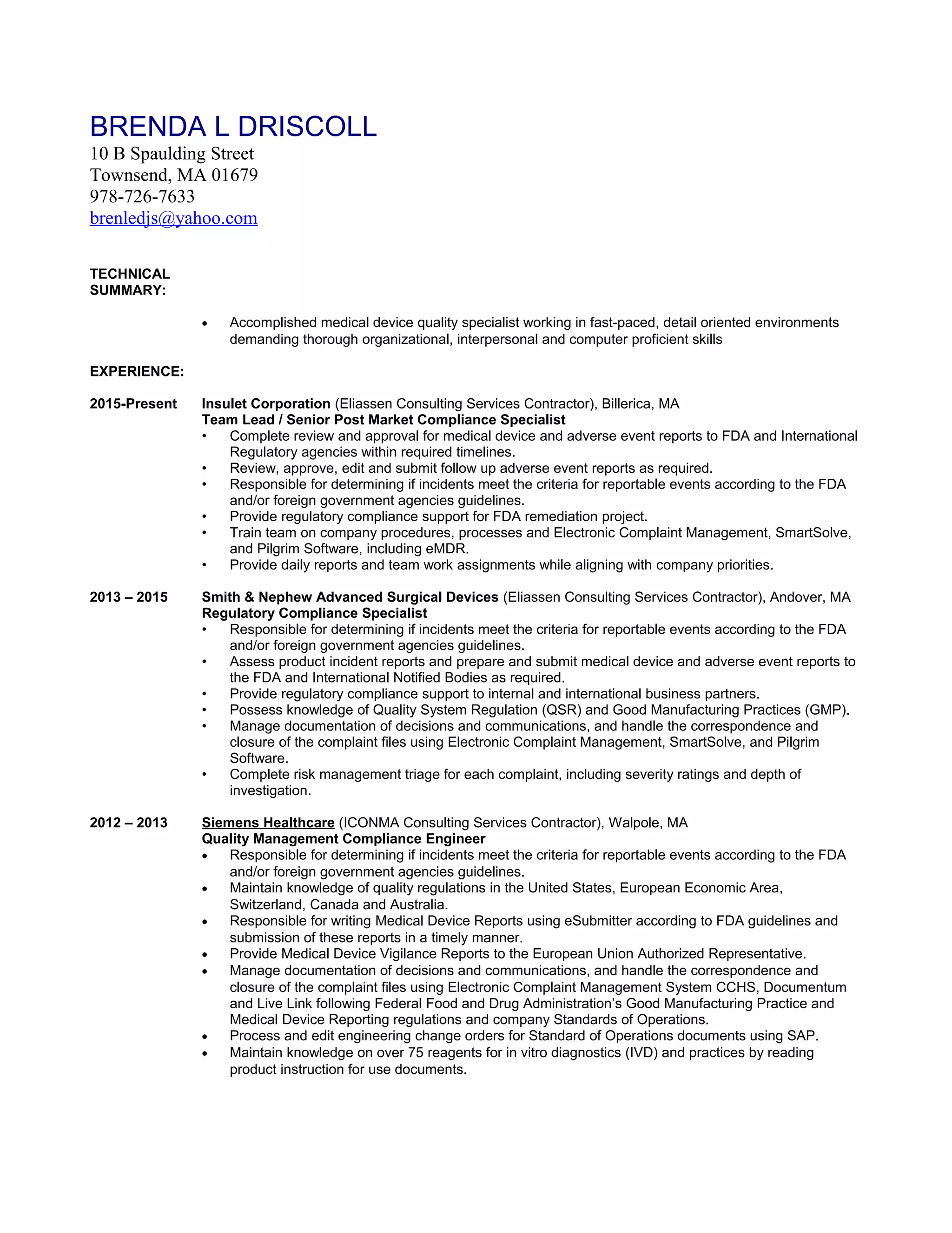 Brenda Driscoll Resume 3-4-16 | DOC