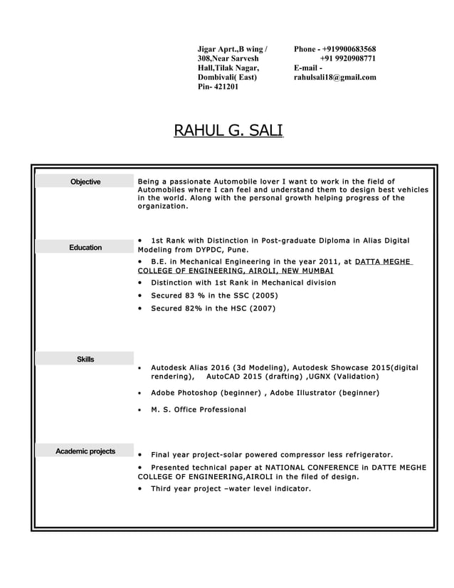 Resume -Rahul Sali | DOC | Business and Finance