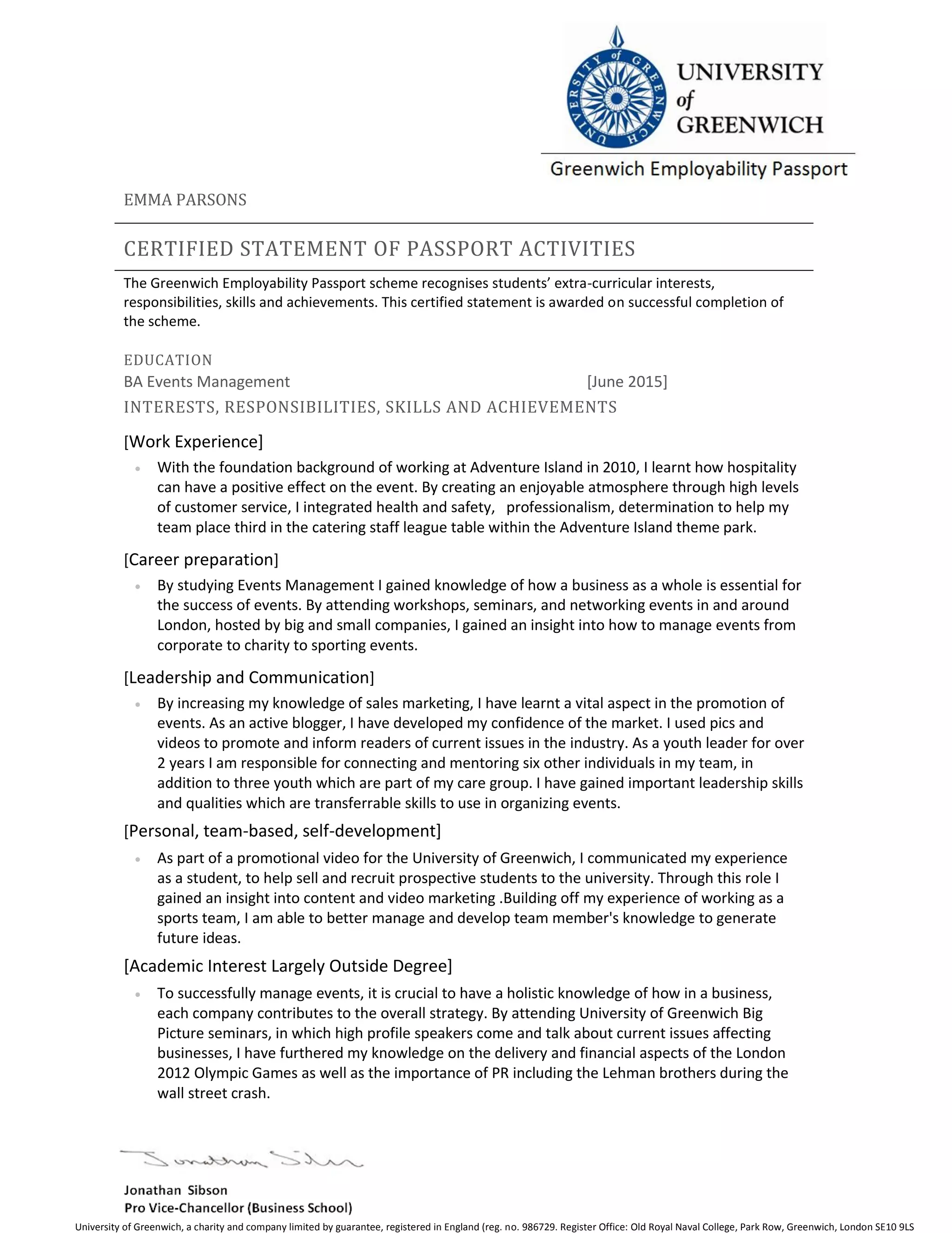 Certified statement of passport activities | PDF