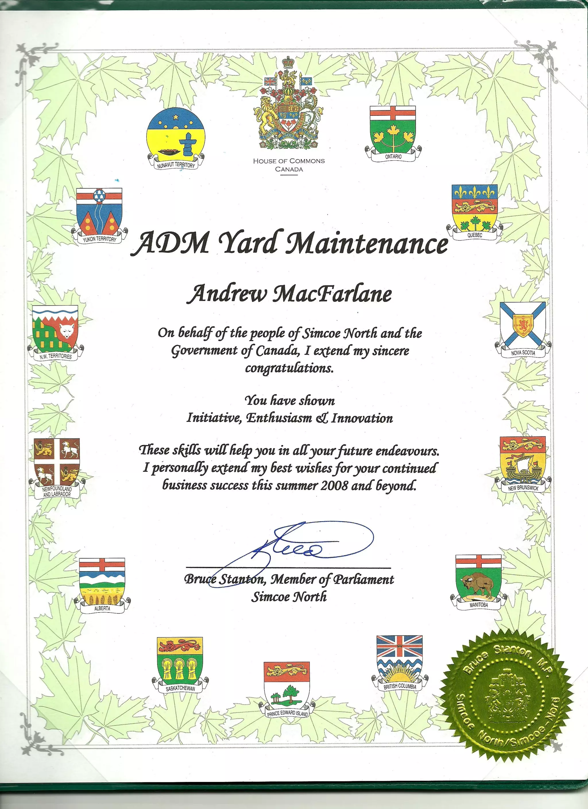 House of Commons Certificate of Recognition | PDF