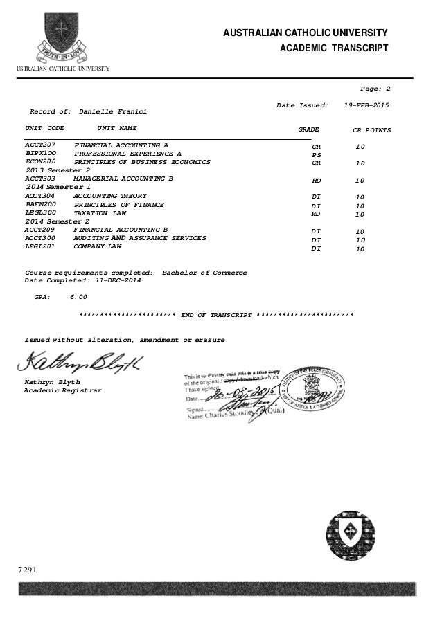 Academic Transcript 1