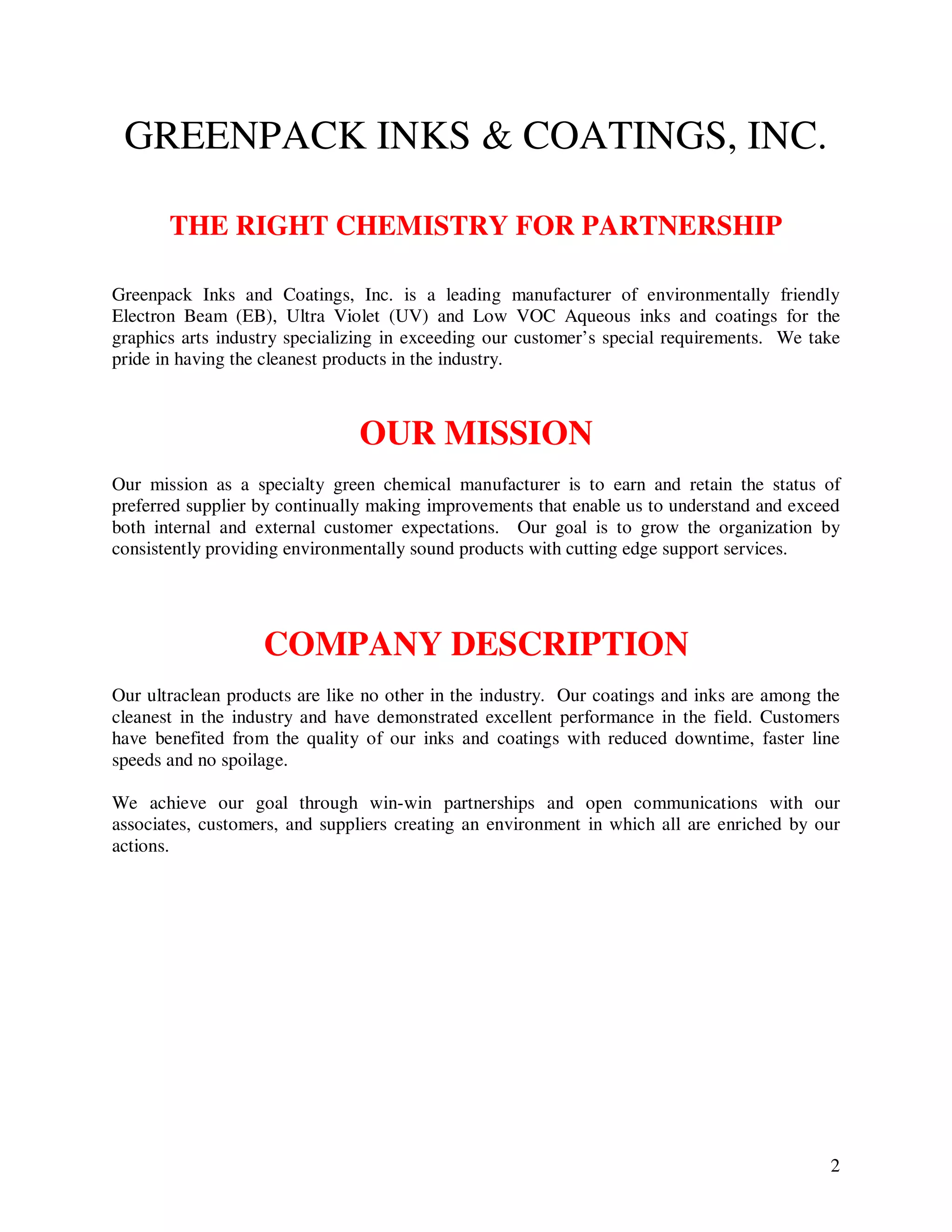 Greenpack Inks and Coatings Brochure | PDF