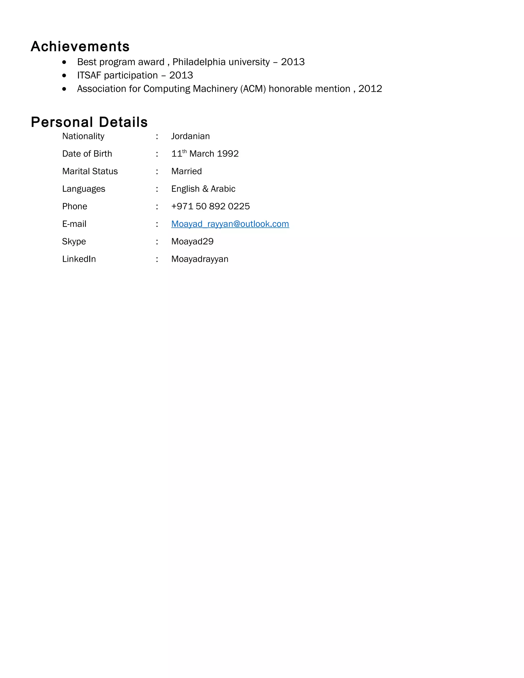 Moayad Rayyan Cv | PDF