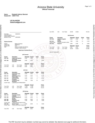 Arizona State University Offical Transcript | PDF