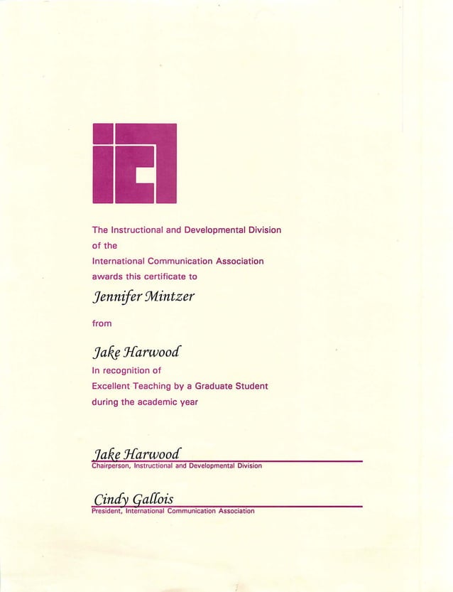 Jennifer Mintzer International Communication Association Excellent ...