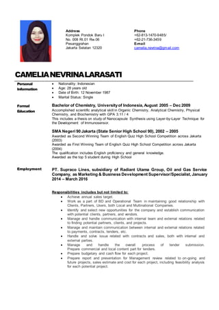 Resume Camelia October2016-full | DOCX | Resume Writing and Advice | Job Search