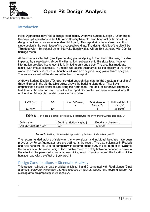 Open Pit Design Analysis | PDF