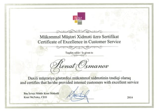 Certificate of Excellence Customer service | PPT