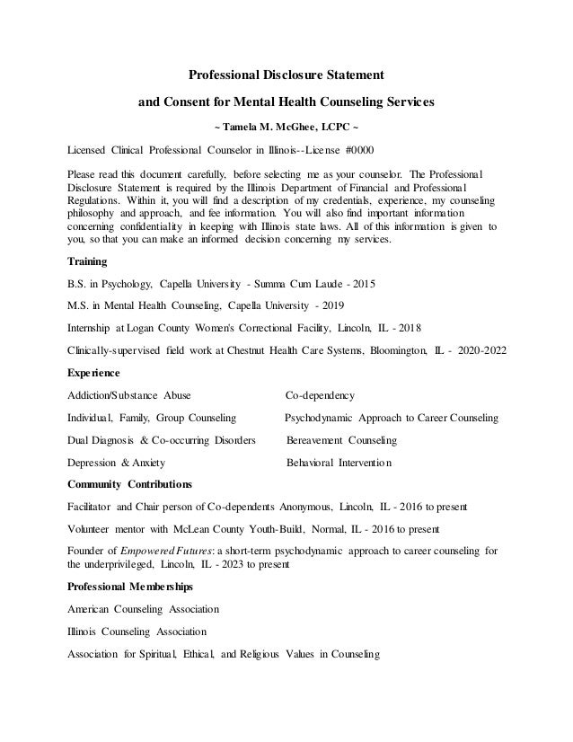 Professional Disclosure Statement Professional Disclosure Statement