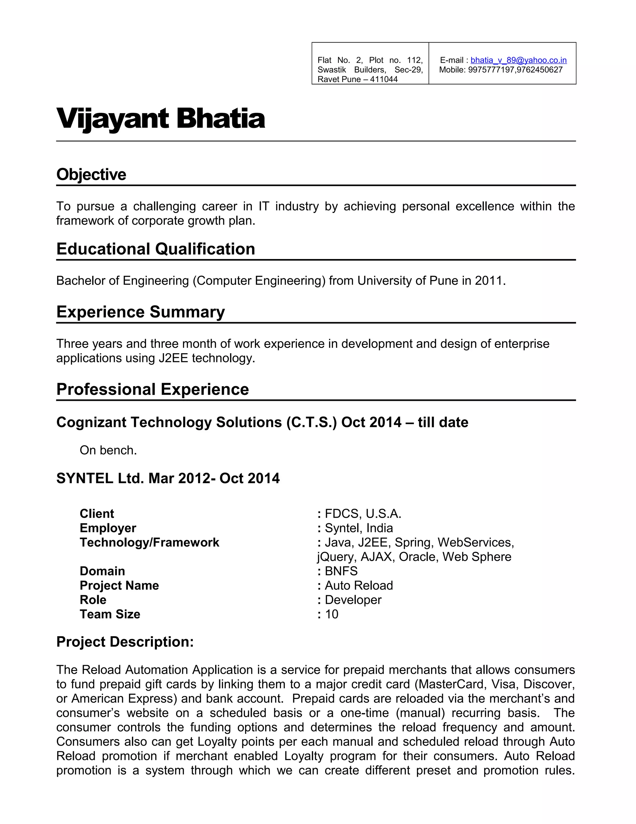 VijayantBhatia_Resume | PDF