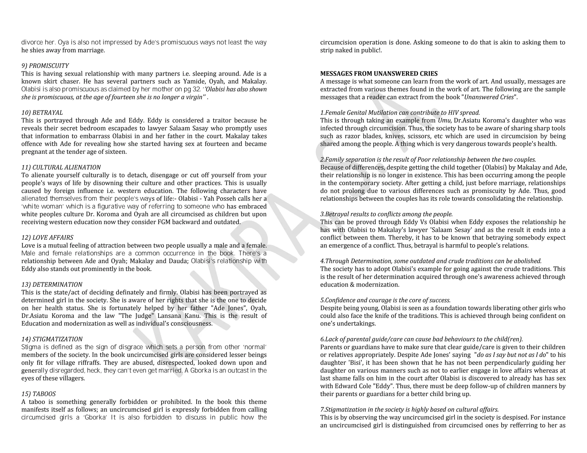 UNANSWERED CRIES-Analysed by Kakira, S.A. | PDF