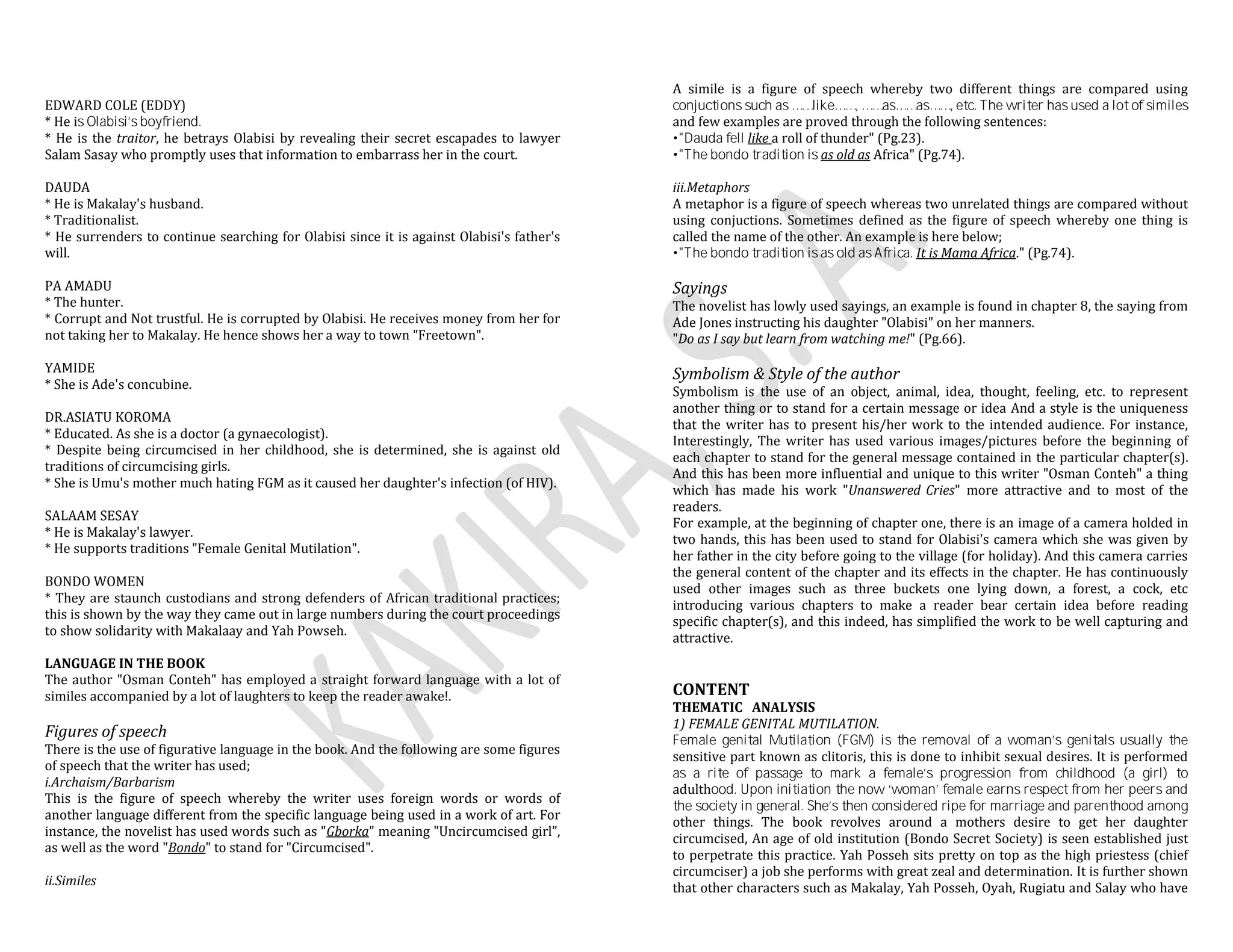 UNANSWERED CRIES-Analysed by Kakira, S.A. | PDF