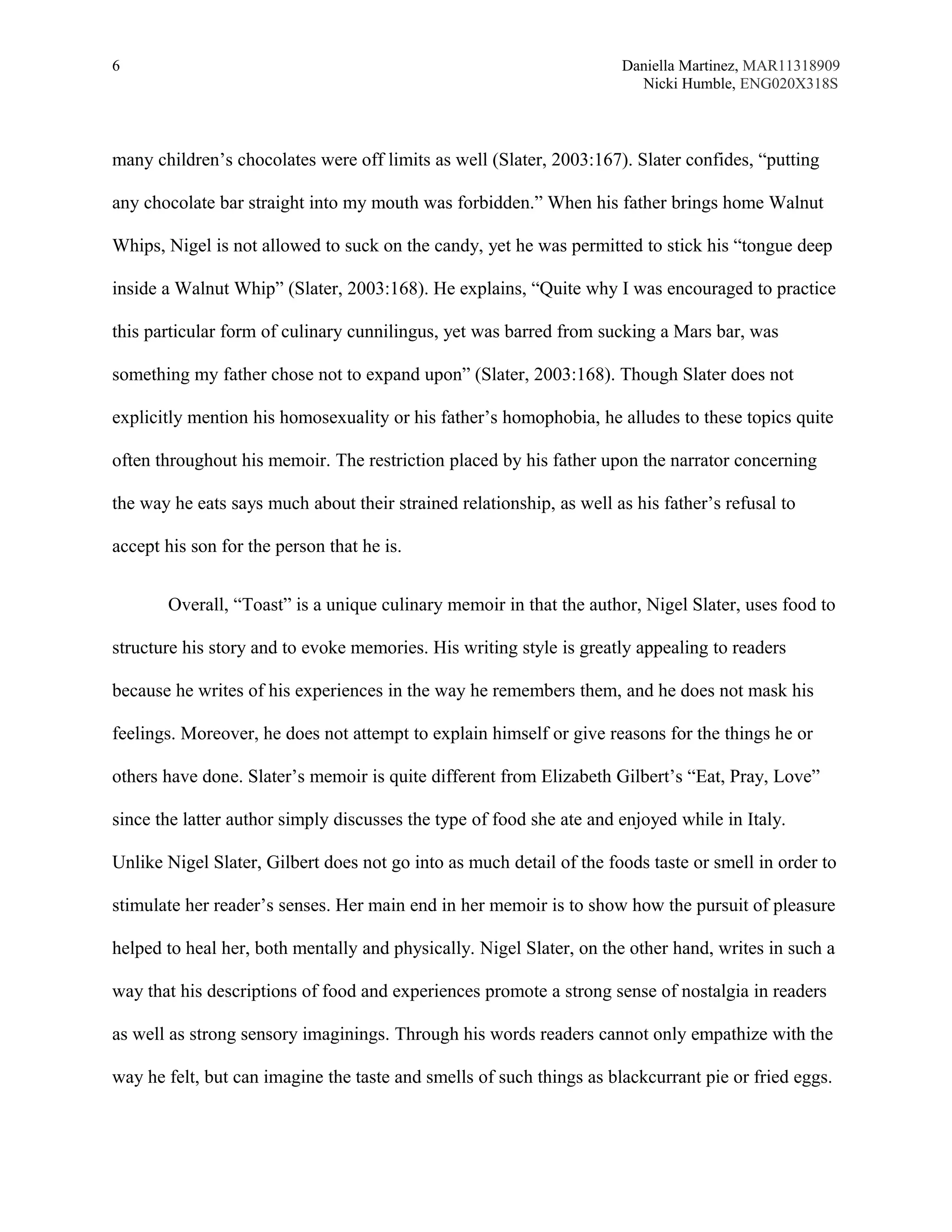 Food Memoir EssayMSWord | DOC