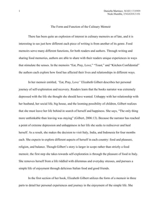 Food Memoir EssayMSWord | DOC