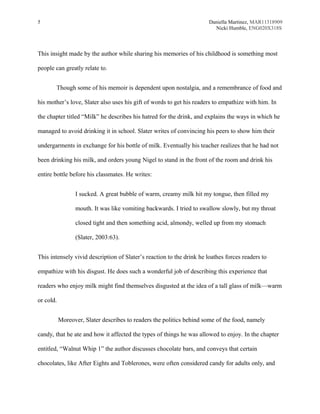 Food Memoir EssayMSWord | DOC