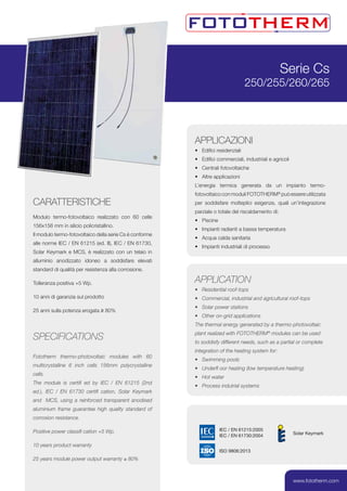 TECHNICAL DATASHEET FOTOTHERM SERIE CS