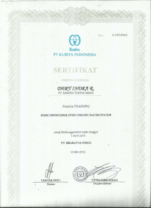 Sertifikat PT KURITA | PDF
