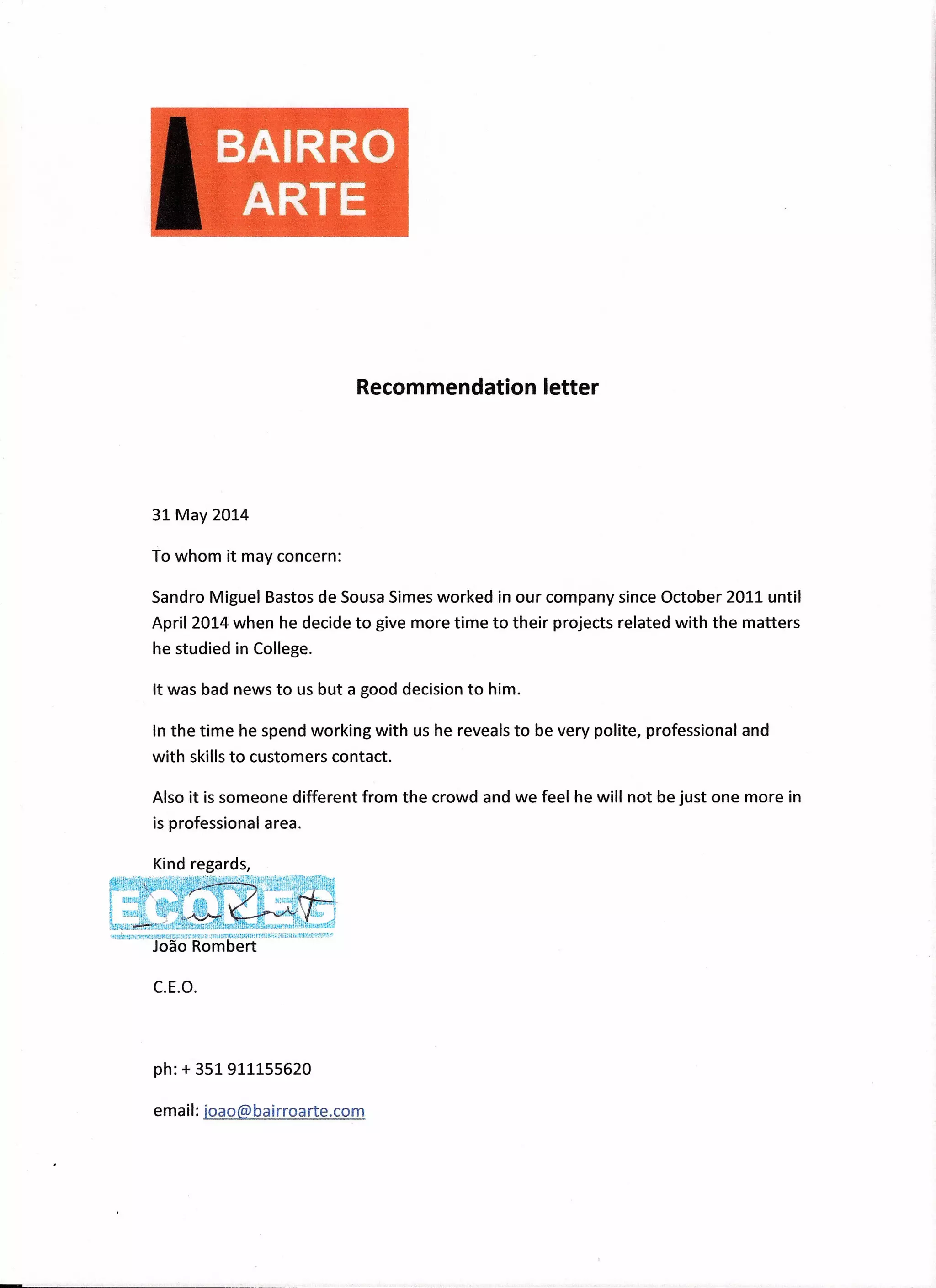 Recommendation Letter - Work | PDF