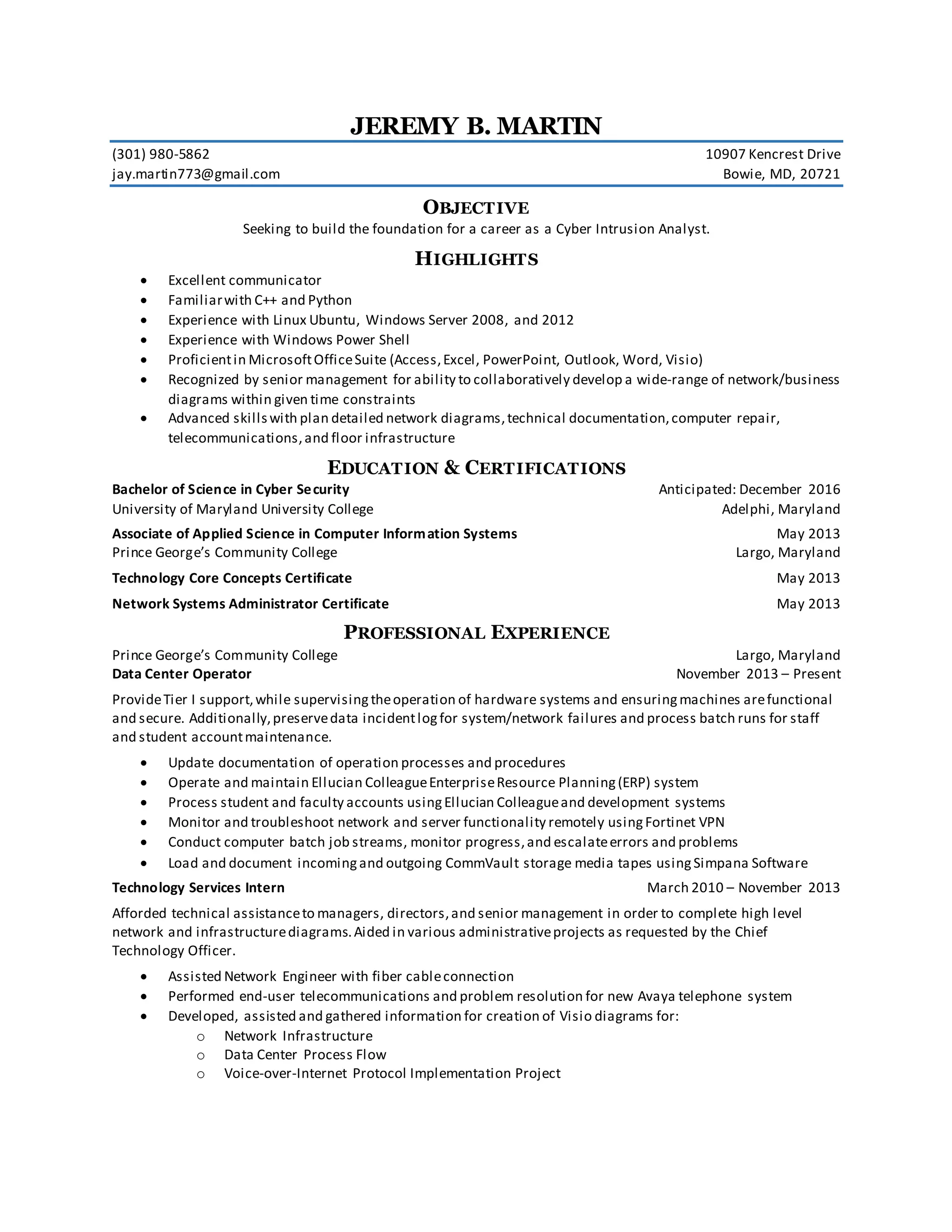 Jeremy Martin Resume | DOCX