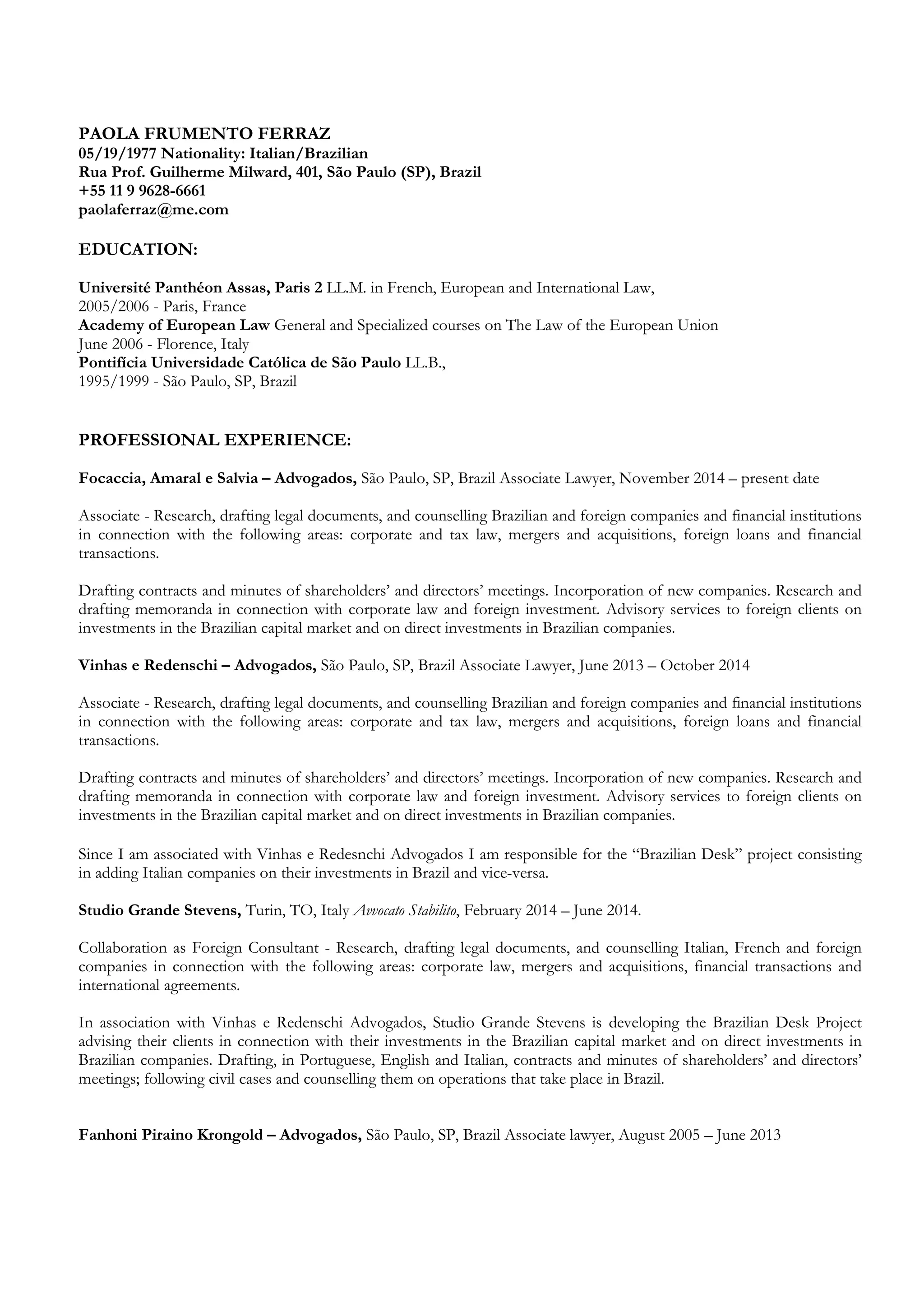 Legal CV Paola FERRAZ JUL 15 | PDF