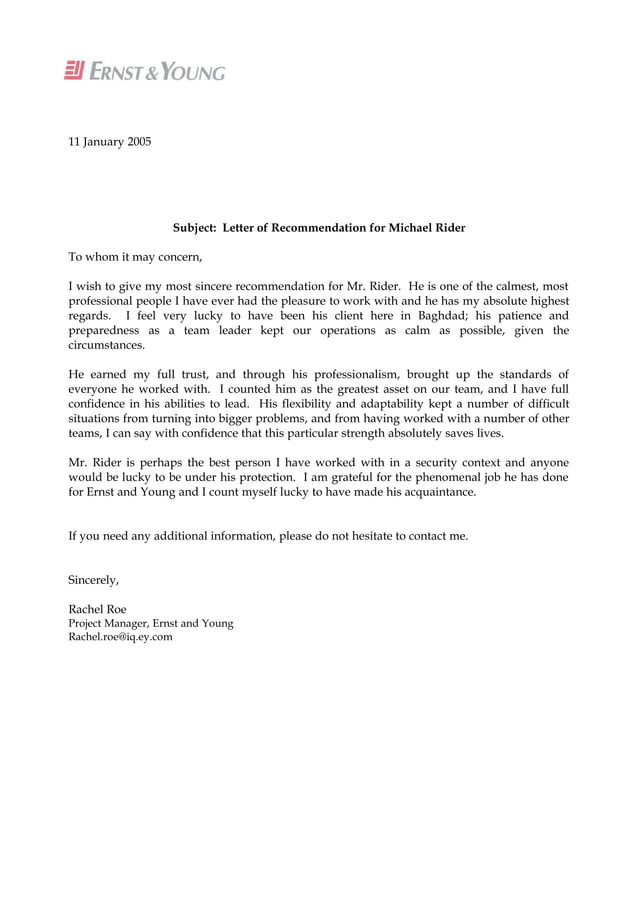 Ernst & Young Letter of Recommnedation | PDF