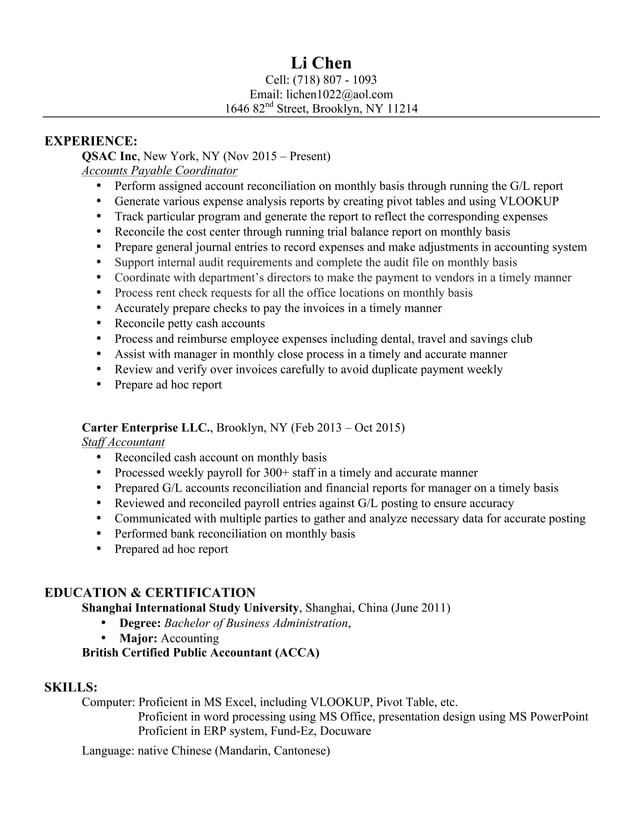 resume of li chen | PDF