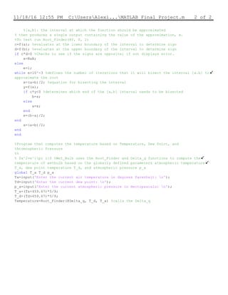 MATLAB Final Project | PDF