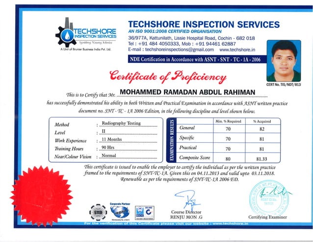 Certificate of Proficiencey in Radiography Testing | PDF