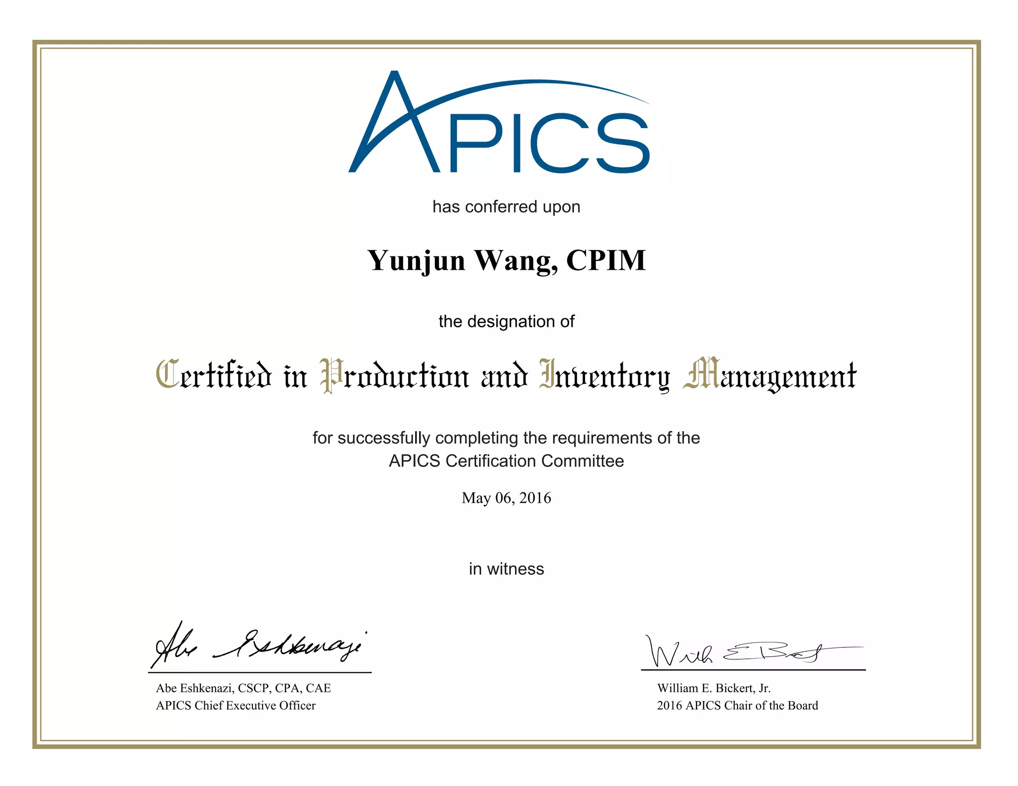 APICS_CPIM_Original_Certificate_Letter | PDF | Business | Business and ...