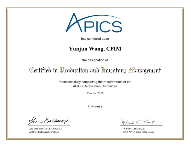 APICS_CPIM_Original_Certificate_Letter | PDF | Business | Business and ...