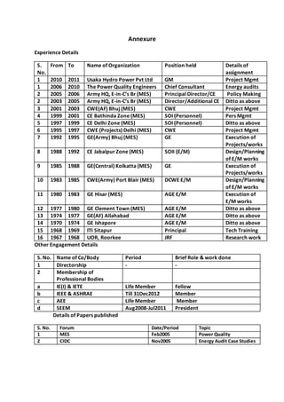 Annexure Experience etc | DOCX | Civil Engineering Industry | Industries