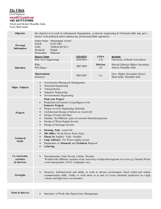 Zia Rao CV | DOCX | Civil Engineering Industry | Industries