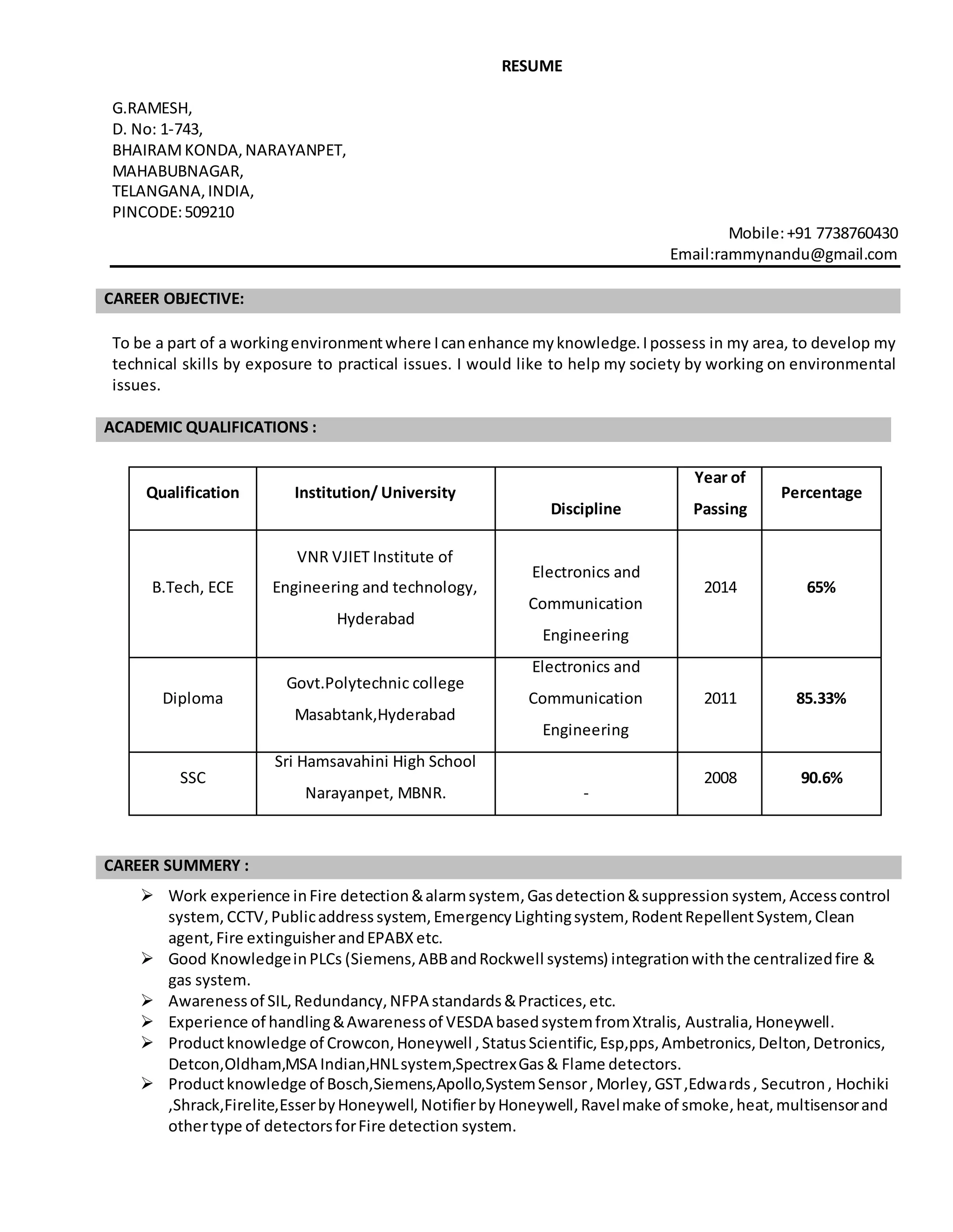 G.Ramesh ' s Resume for Design & Estimation Engineer_2016 | DOCX | Home Security | Home & Garden