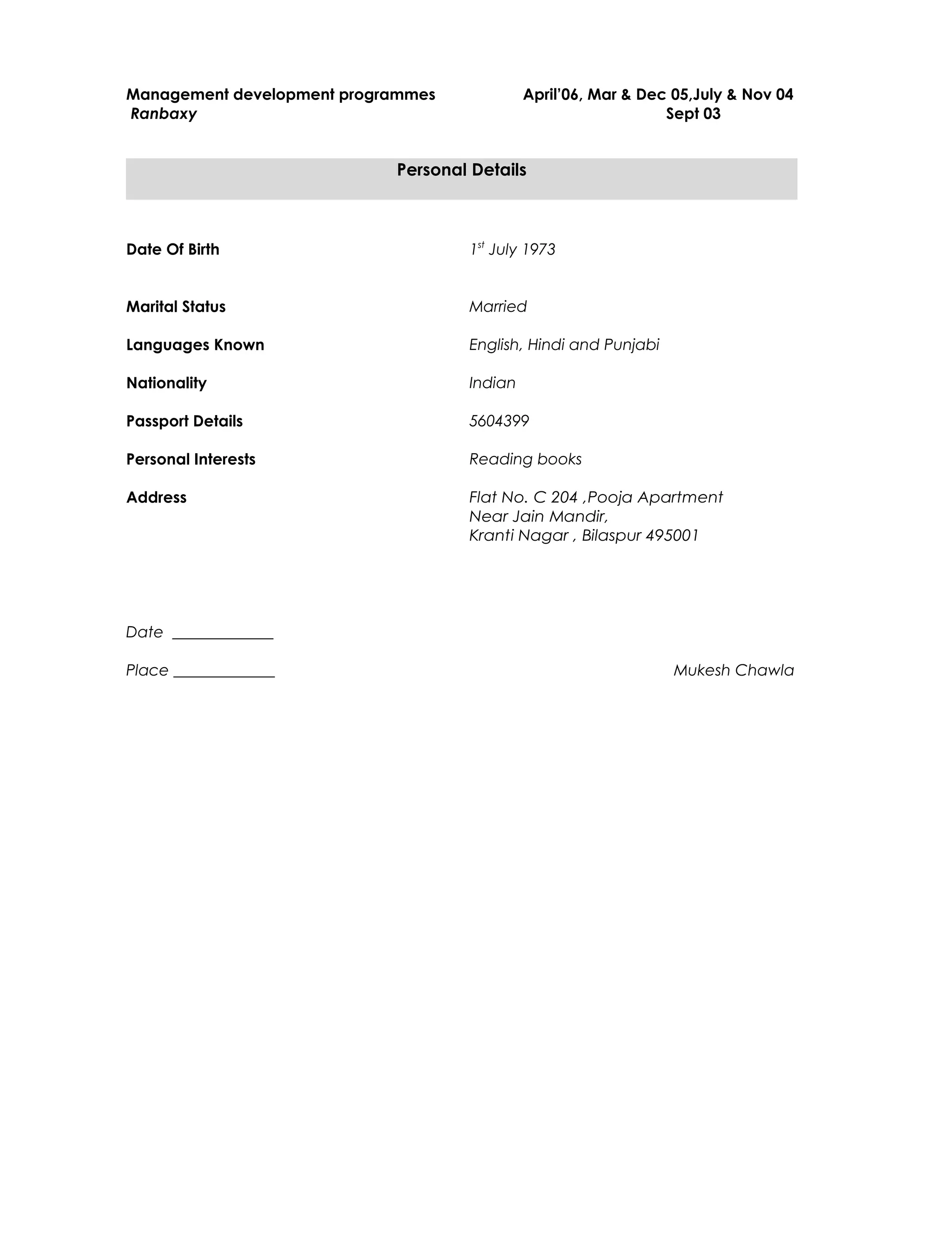 Mukesh Chawla Resume | DOC
