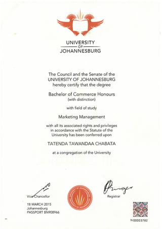 UJ Honors Certificate | PDF