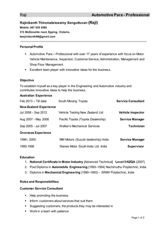 Raji_Resume | DOCX | Automotive Industry | Industries