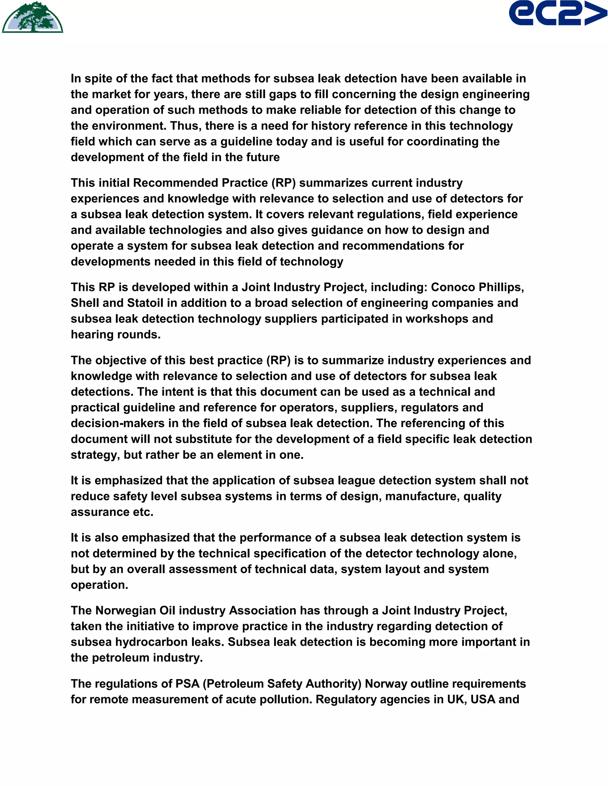 Subsea leak detection systems | PDF