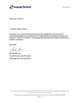 Vanda Soewando- LSA Verification Letter | PDF