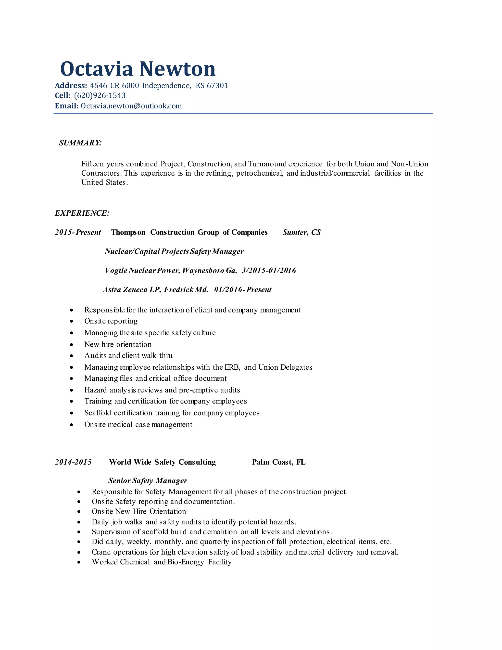 Octavia Newton Resume 2016 | DOCX