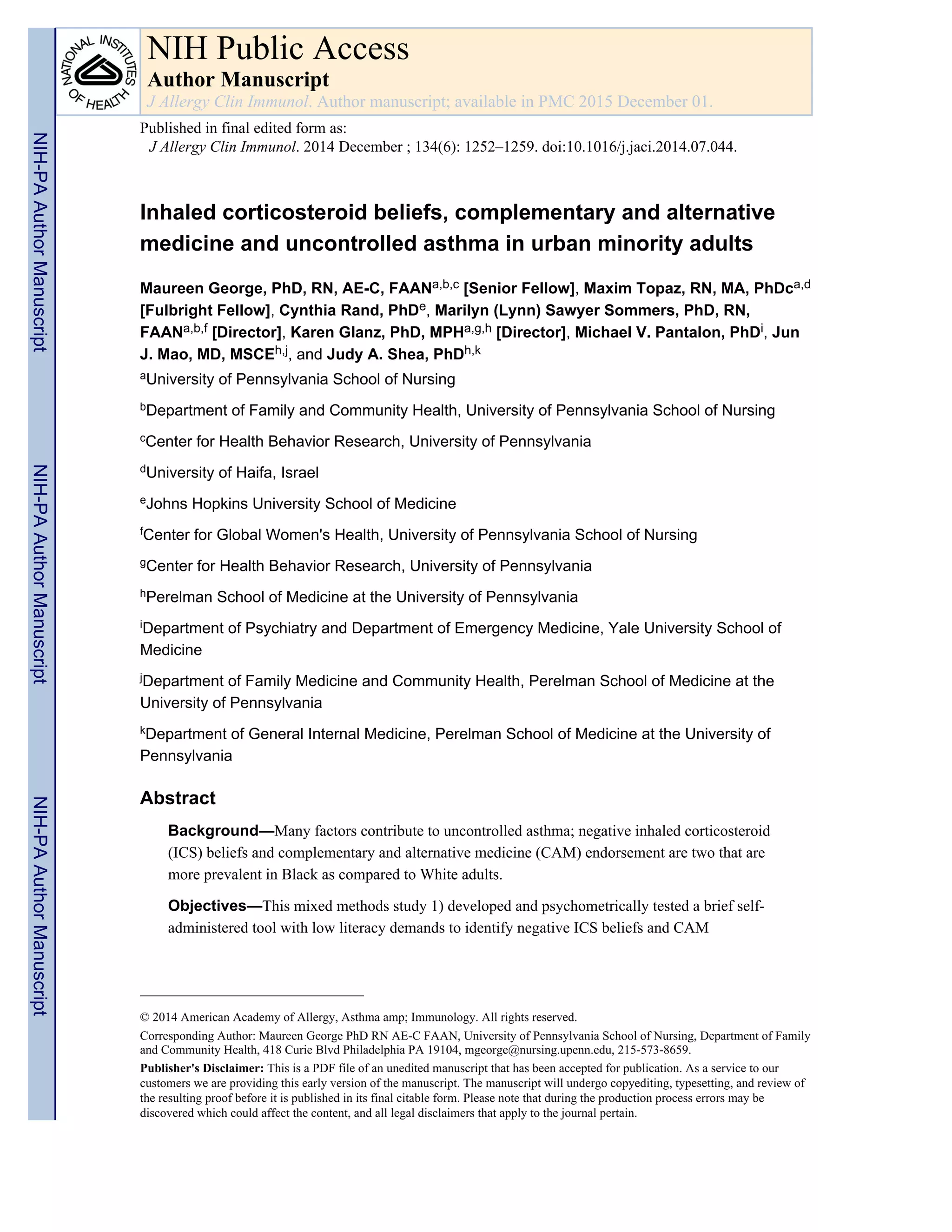 Inhaled Corticosteroid Beliefs | PDF
