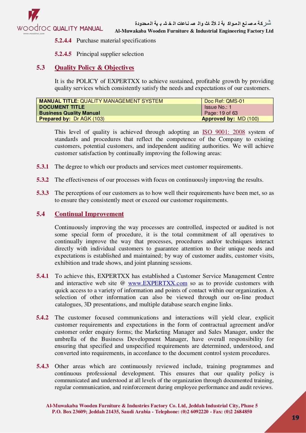 QUALITY MANUAL System