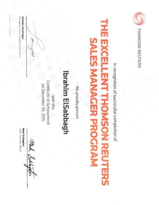 Thomson Reuters Excellent Sales Manager Certificate | PDF