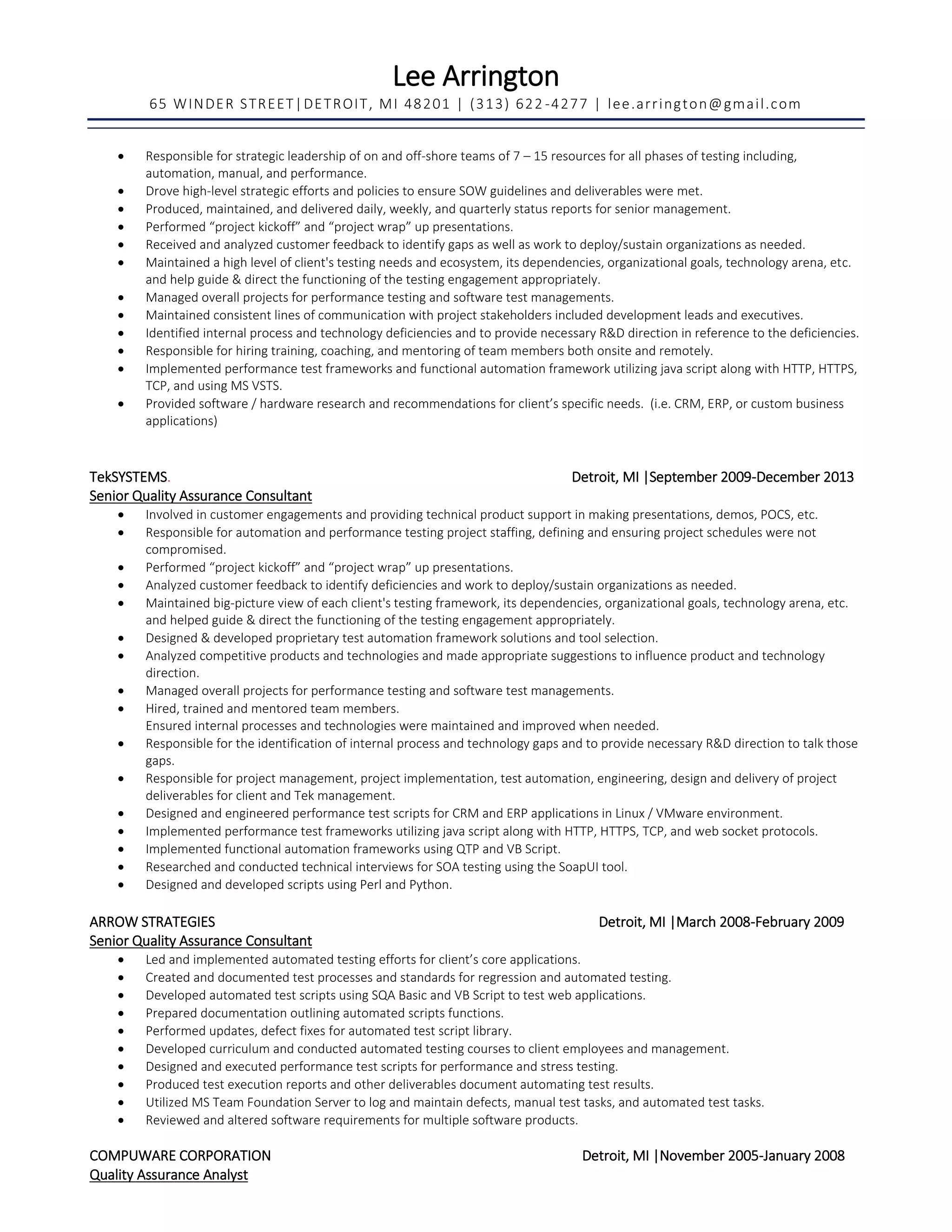 Lee Arrington CCC Resume #1 | PDF