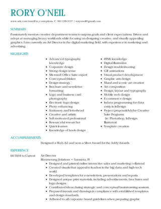 Rory O'Neil Resume 1 | PDF