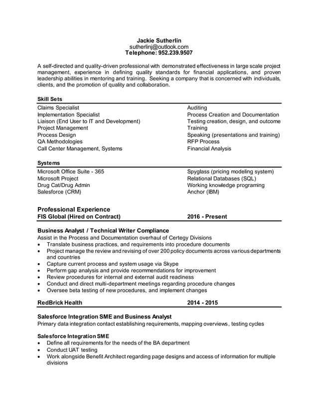 Jackie Sutherlin_Resume 2016 | DOCX | Information Services Industry | Industries
