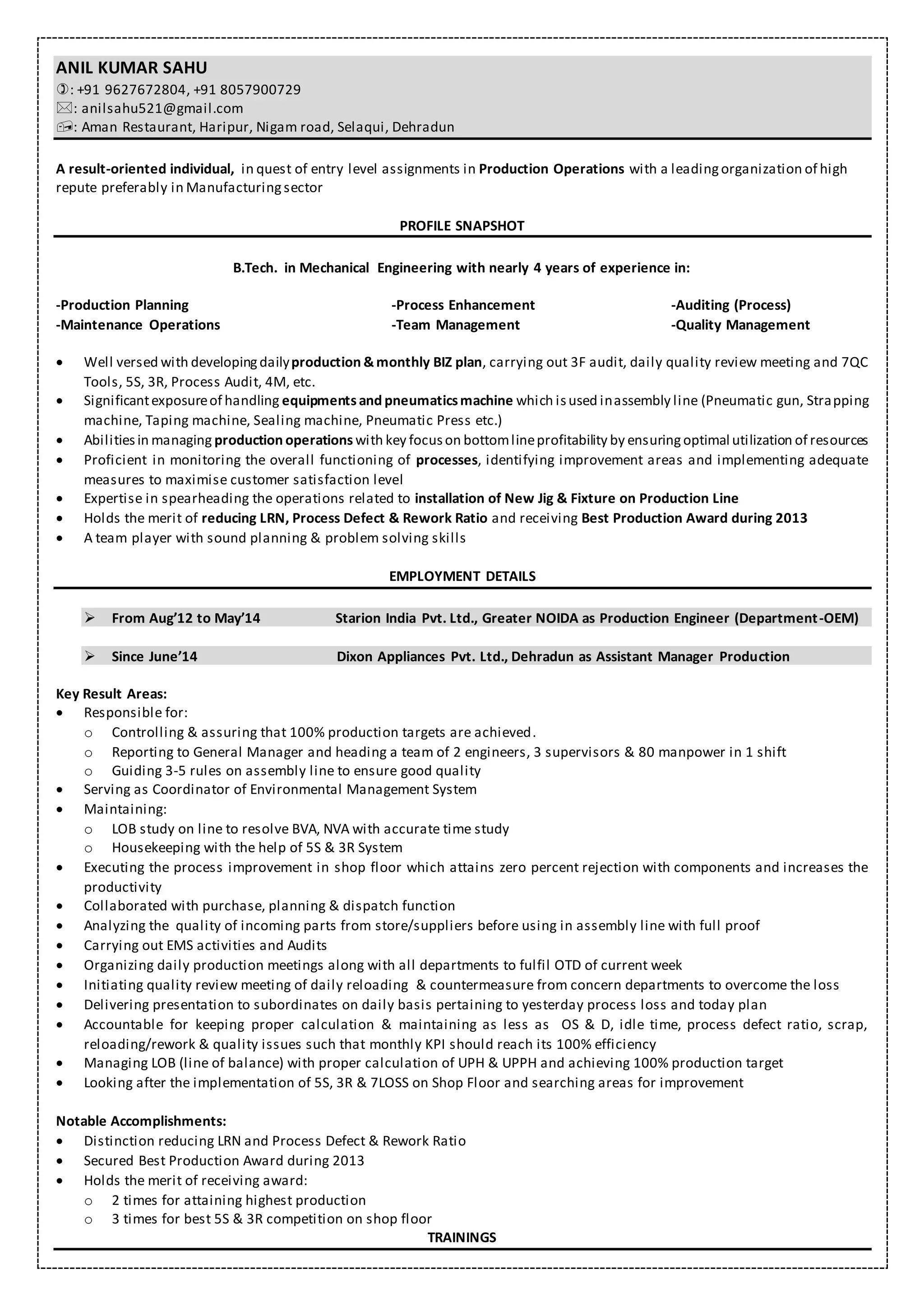 Resume of Anil Kumar sahu | PDF Resume of Anil Kumar sahu | PDF