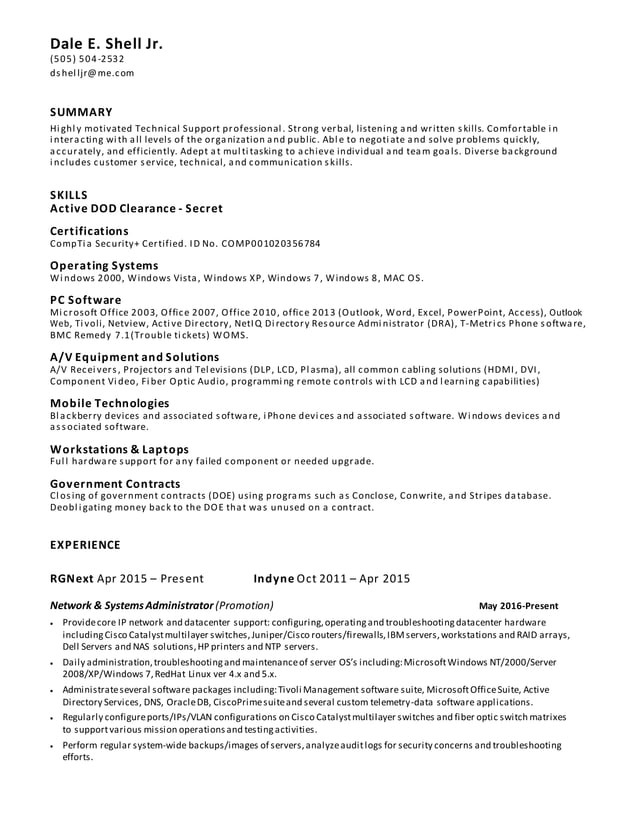 Dale E Shell Jr Resume | PDF